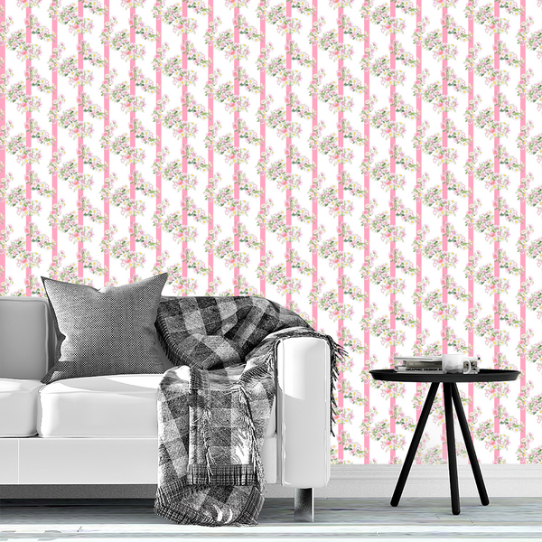 Pink Wildflower Floral Pink Stripes - Raspberry Creek Fabrics