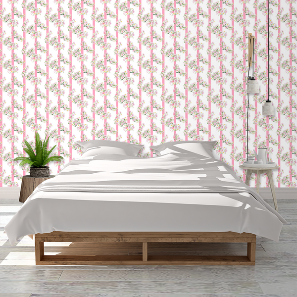 Pink Wildflower Floral Pink Stripes - Raspberry Creek Fabrics
