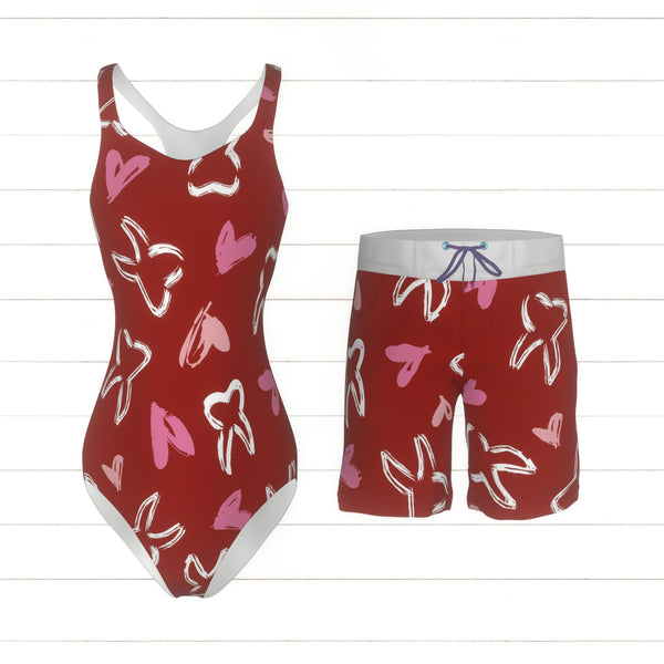 Scribble Teeth & Hearts on Dark Red - Raspberry Creek Fabrics