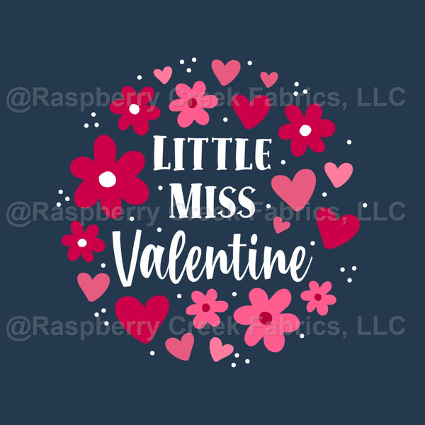 Little Miss Valentine Hearts and Flowers Panel on Navy - Raspberry ...