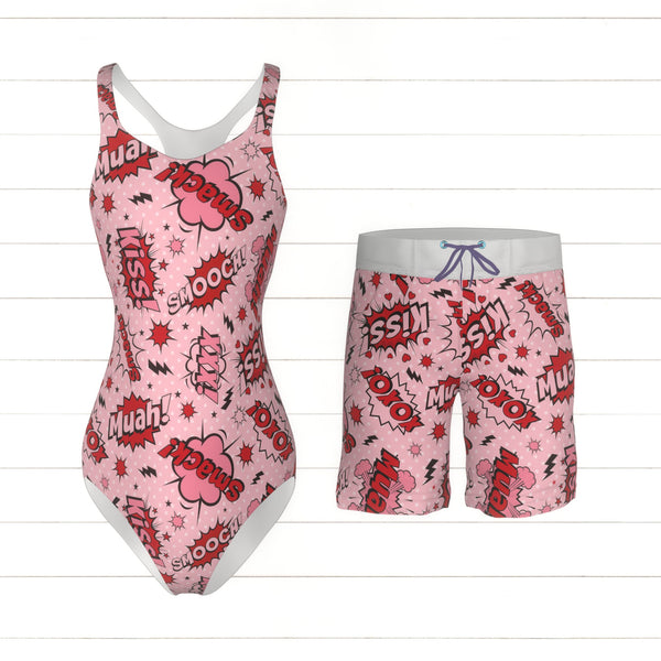 Kiss Comic Bubbles XOXO Muah! Smack! Smooch! on Pink - Raspberry Creek ...