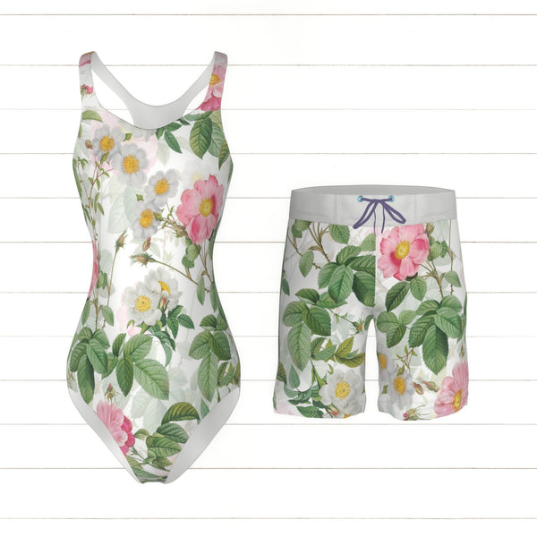 Antique Blush And White Redouté Dog Roses - Raspberry Creek Fabrics