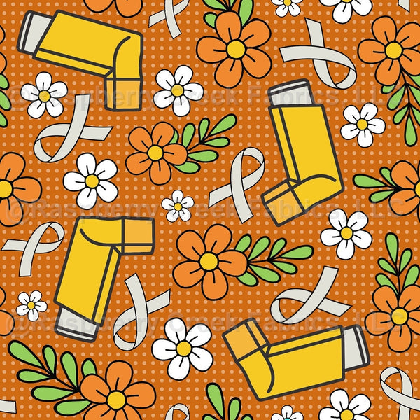 Asthma Inhalers and Grey Awareness Ribbons Orange and Yellow Floral ...