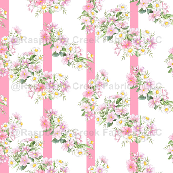 Pink Wildflower Floral Pink Stripes - Raspberry Creek Fabrics