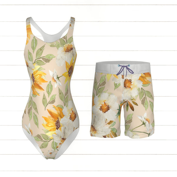 Watercolor Hand painted Fall Daisies Sunflowers And Leaves -Daisy fabr ...