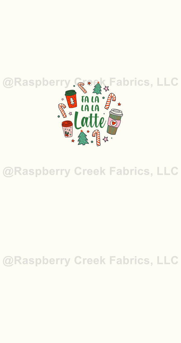 Fa La La La Latte Christmas Coffee Panel Ivory - Raspberry Creek Fabrics
