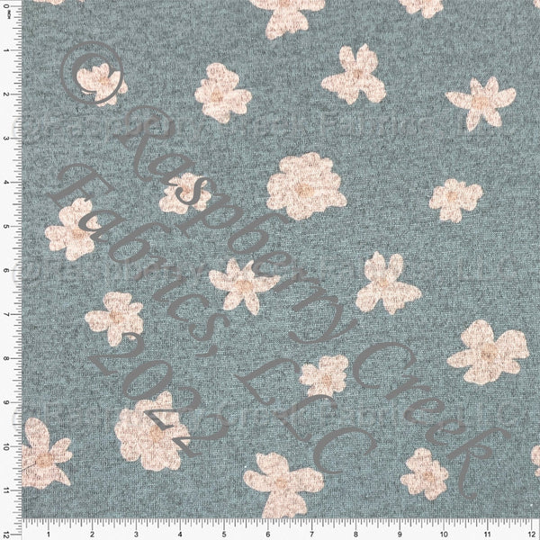 Dusty Blue and Light Peach Simple Daisy Floral Brushed Heathered Hacci ...