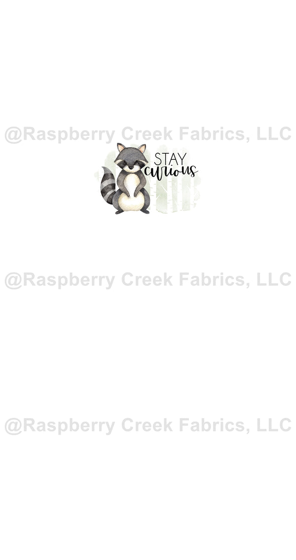 Panel//Woodland Buddies - Stay Curious (Raccoon) Green - Raspberry ...