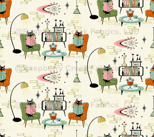 Cozy Cats' Den Mid Century Room With Reading Cats ©studioxtine ...