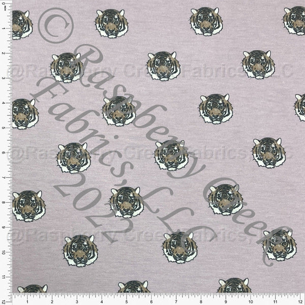 Dusty Purple Tiger Face Heathered FLEECE Sweatshirt Knit Fabric, By - Raspberry Creek Fabrics