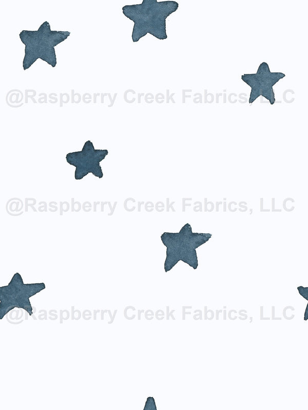Large Cute Watercolor Navy Blue Stars - Raspberry Creek Fabrics
