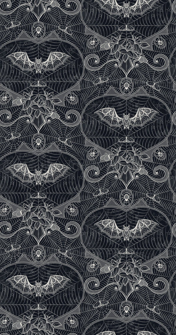 Gothic Lace-Bats-black - Raspberry Creek Fabrics