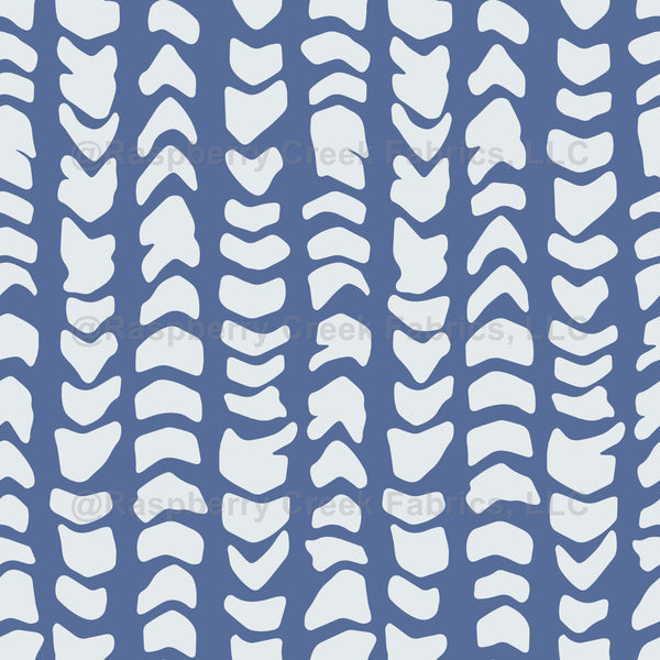 Moonlight Blue Vertical Hebrew Cone Shell Design - Raspberry Creek Fabrics