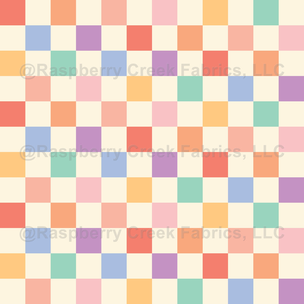Pastel Rainbow Checkers {on Ivory} - Raspberry Creek Fabrics