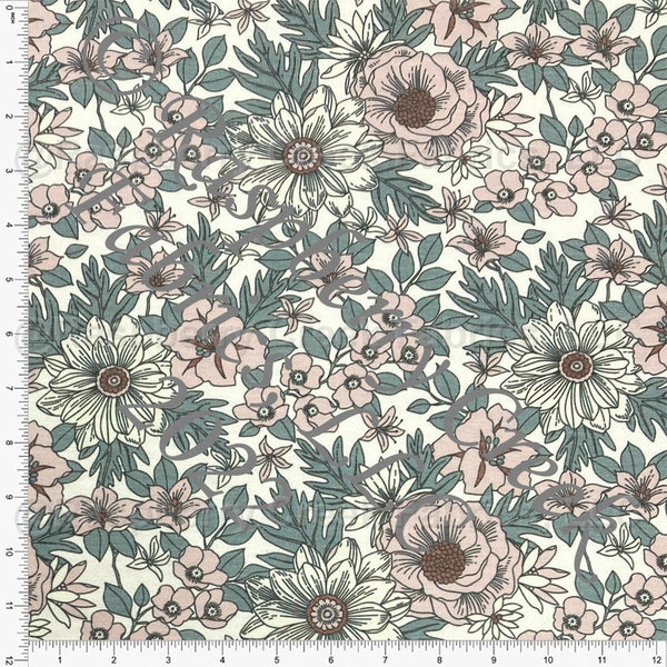 Peach Pink Dusty Green Cream and Chocolate Floral Heathered FLEECE ...