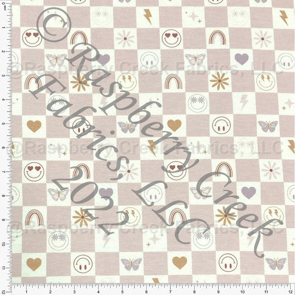 Peach Pink Dusty Purple Cream Mustard and Rust Patterned Checker ...