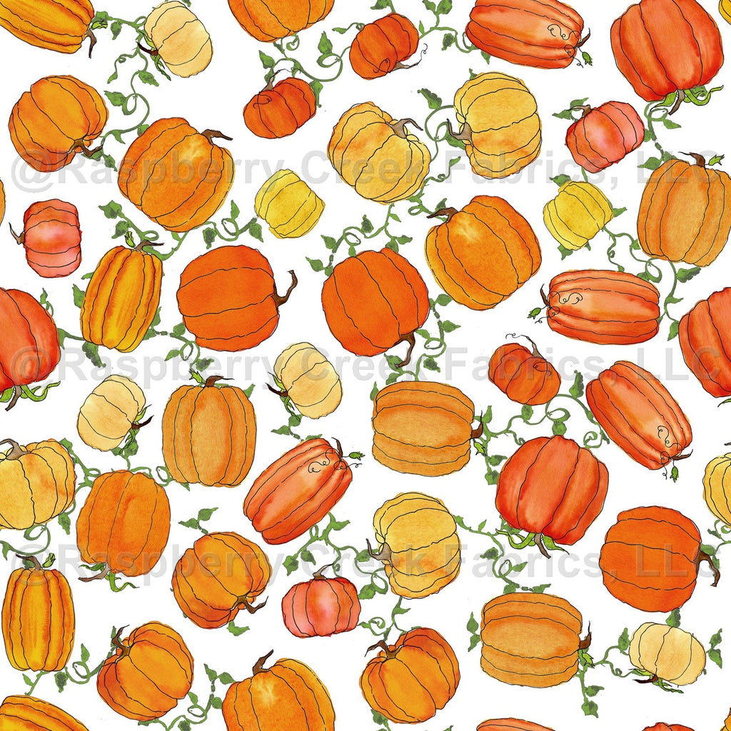 Tonal Orange Mustard and Green Vine Pumpkins, Fall Into Halloween By B ...