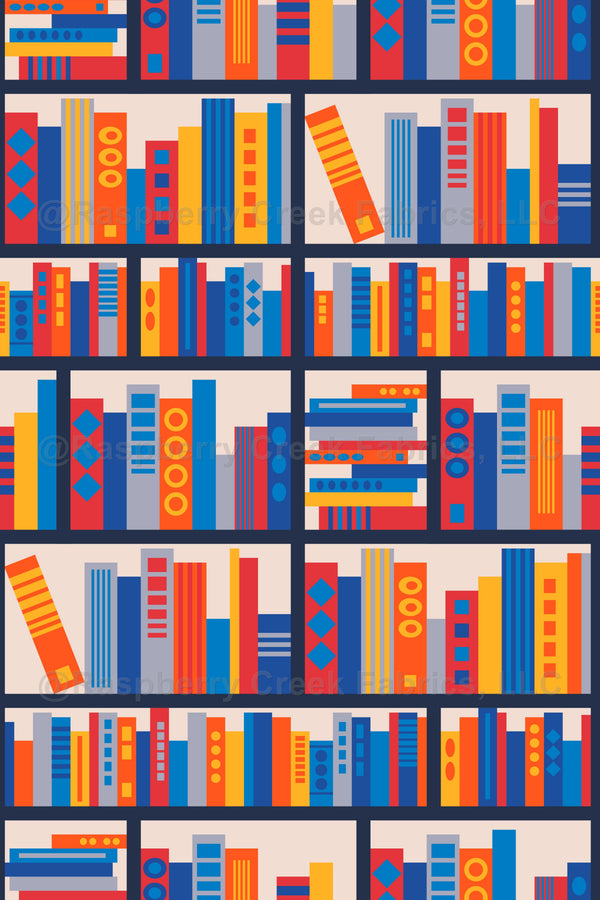 Back To School Library Book Stacks in Geometric Mondrian Colours Red Y ...