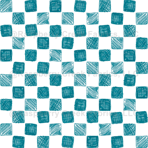 Teal Hand drawn Checkers | Checkers - Raspberry Creek Fabrics