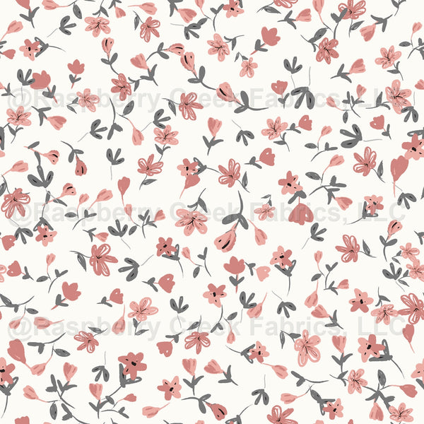 Dusty Pink Grey and Cream Tossed Ditsy Floral Print Fabric, Valentines ...