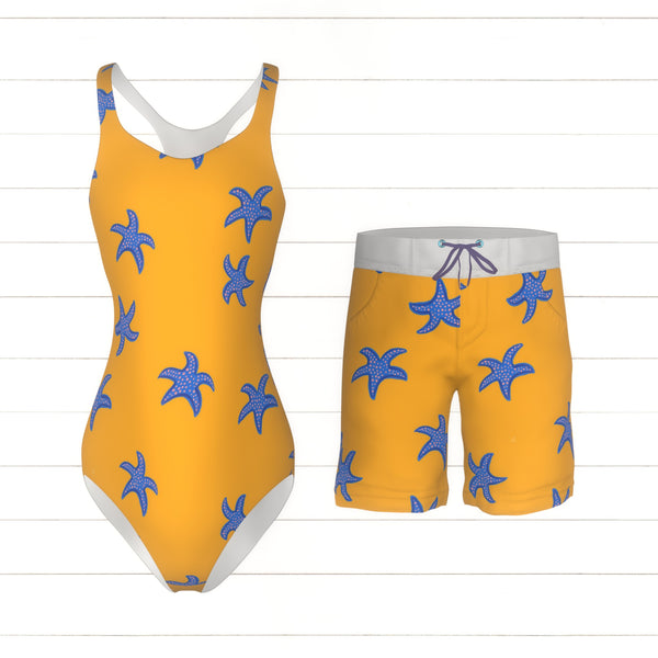 orange, starfish, underwater, sea, ocean, summer, boys, swim, blue, br ...