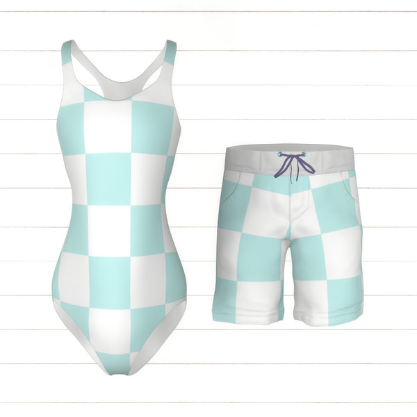 Pastel Teal Checkers - Raspberry Creek Fabrics