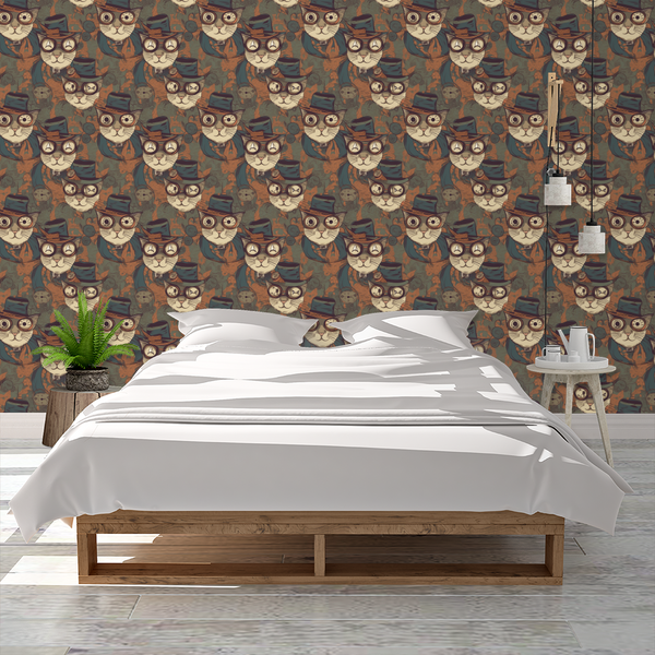 Fancy Cat With Monocle Wallpaper Pattern Fany Cat Wallpaper - Raspberry ...