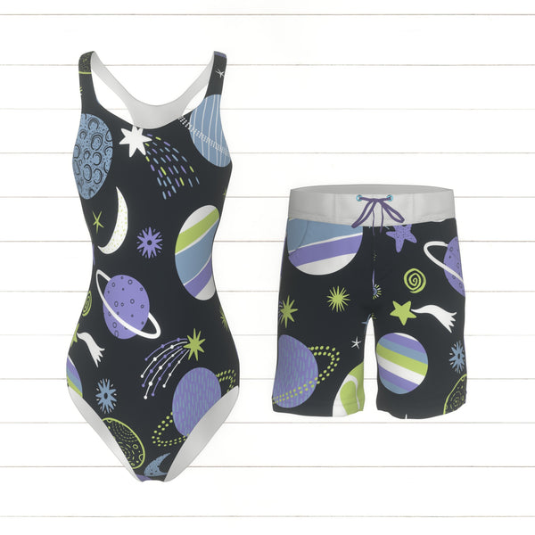 Alien Planets Green Purple and Blue on Black - Raspberry Creek Fabrics