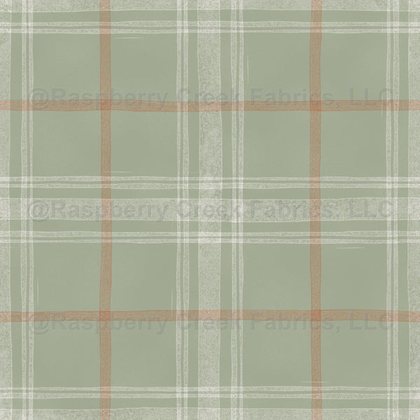 Sage Green, Cream, and Rust Distressed Block Print Plaid - Raspberry ...
