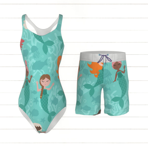 Whimsical Mermaids Undersea Swimming In Aqua Ocean - Raspberry Creek ...