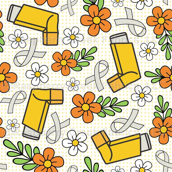 Asthma Inhalers and Grey Awareness Ribbons Yellow and Orange Floral ...