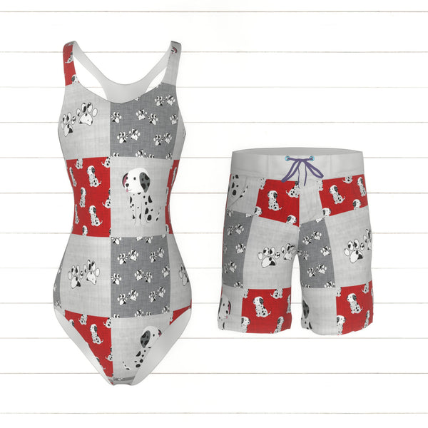 Dalmation Dogs and Paw Prints Red and Grey Patchwork - Raspberry Creek ...