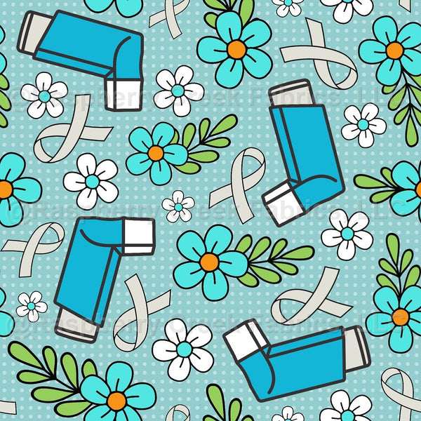 Asthma Inhalers and Grey Awareness Ribbons Blue and Aqua Floral ...