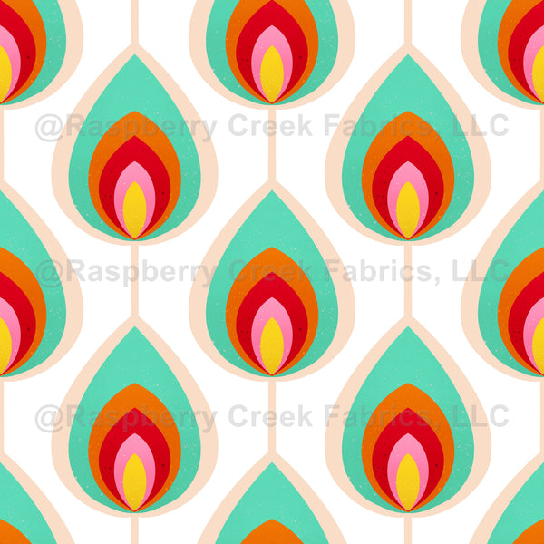 Retro mod peacock feather pattern wallpaper - rainbow palette ...