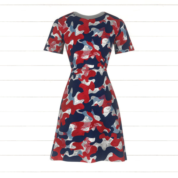 Red White and Navy Blue Textured Camo 4 Way Stretch Jersey Knit ...