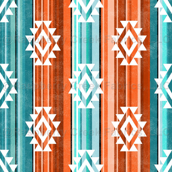 Aztec Serape Stripes in Shades of Aqua Blue and Orange - Raspberry ...