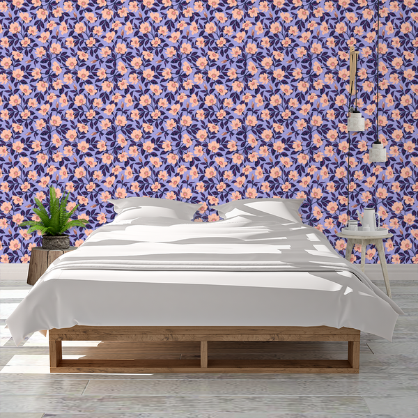 Apple Blossom Floral Periwinkle print wallpaper - Raspberry Creek Fabrics
