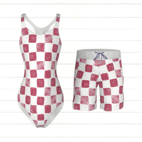 Strawberry Hand drawn Checkers | Checkers - Raspberry Creek Fabrics