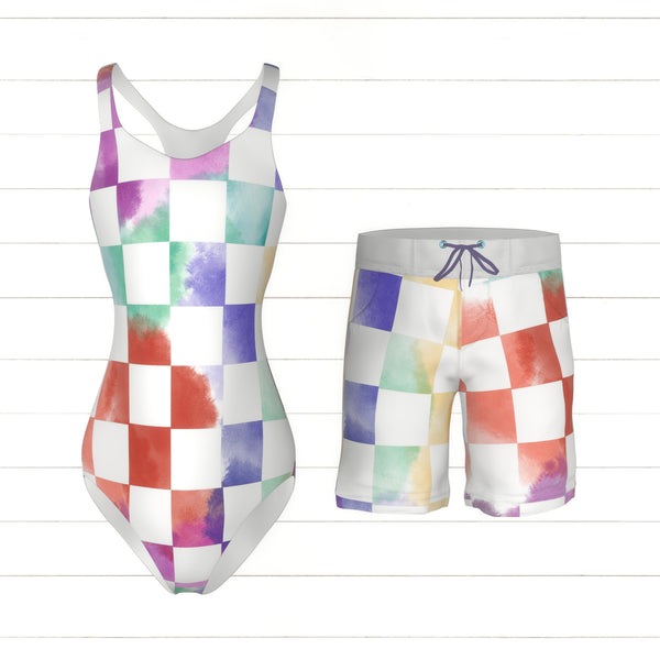 watercolor checkered, rainbow, checker board, checker, colorful, sprin ...