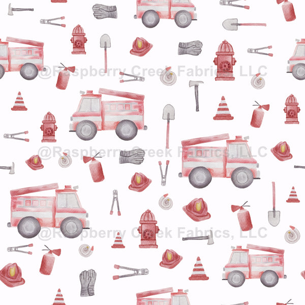 Fire engine watercolor - Raspberry Creek Fabrics