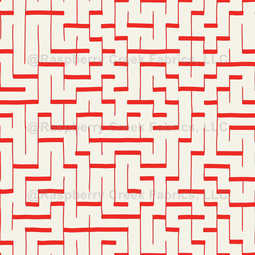 red on off white simple maze labyrinth - Raspberry Creek Fabrics