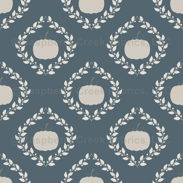 Earthy Navy Blue & Neutral Gray Pumpkin, Berries & Leaves Autumnal Wal ...